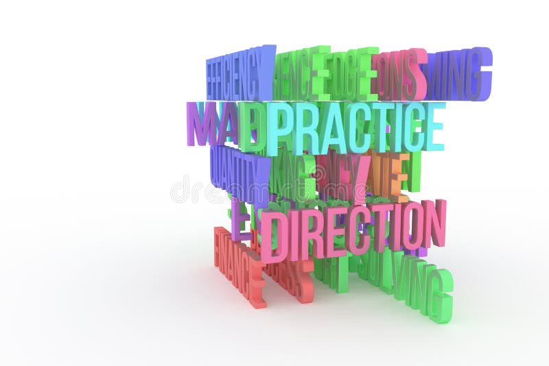 Practice, Direction, Business Conceptual Colorful 3D Rendered Words ...