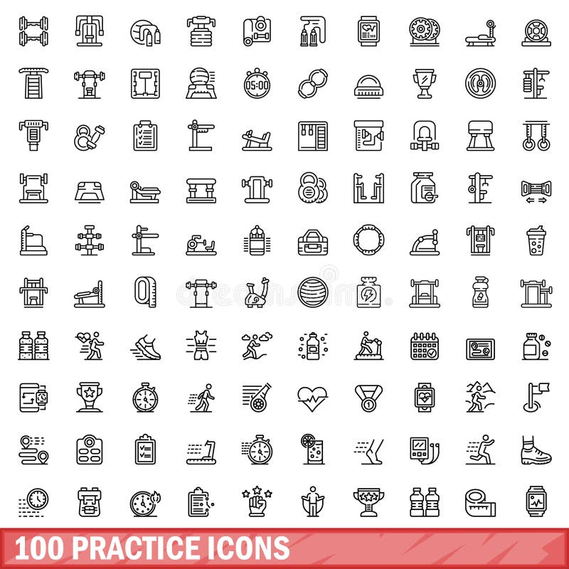 100 Practice Icons Set, Outline Style Stock Vector - Illustration of ...