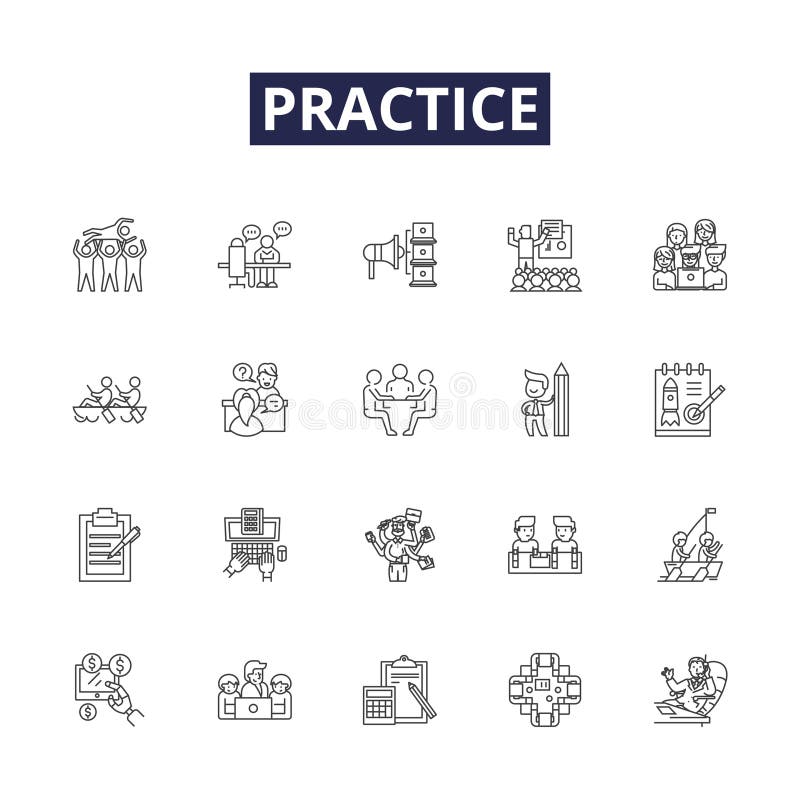 Practice Line Vector Icons and Signs. Rehearse, Exercise, Repeat ...