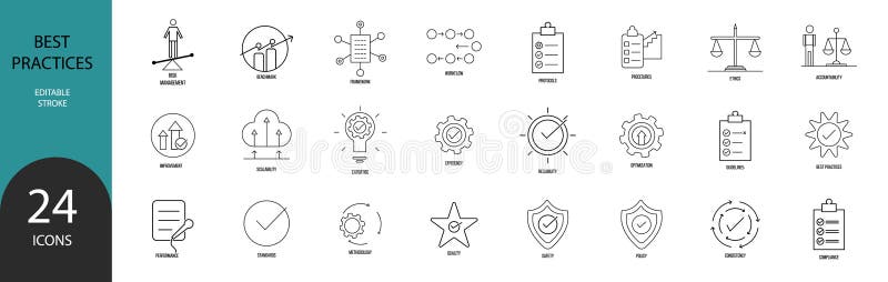 Practices Icon Set. Containing Workflow, Guidelines, Performance ...