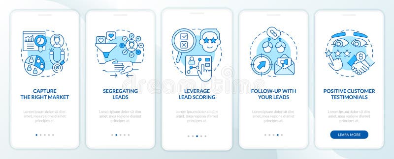 Practices of Lead Conversion Blue Onboarding Mobile App Screen Stock ...