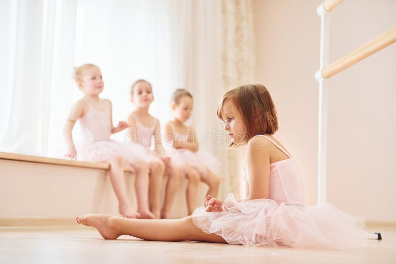Practicing on the Floor. Little Ballerinas Preparing for Performance Stock Photo - Image of ...