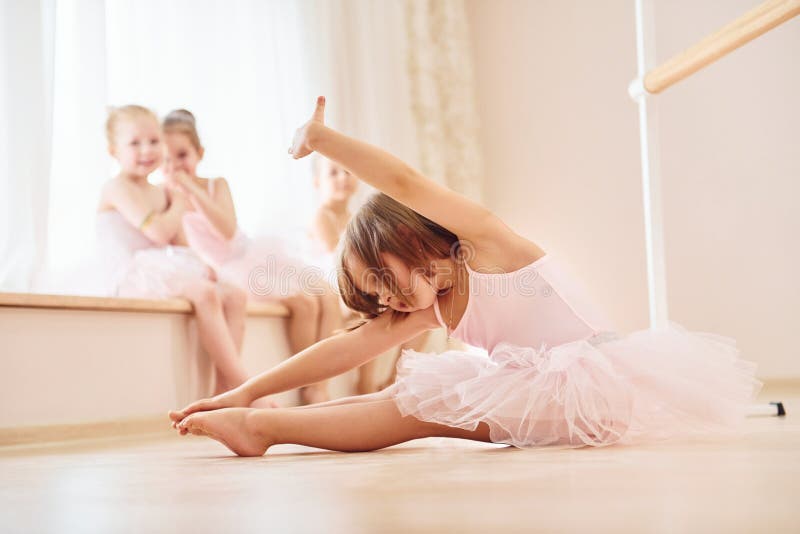 Practicing on the Floor. Little Ballerinas Preparing for Performance Stock Image - Image of ...