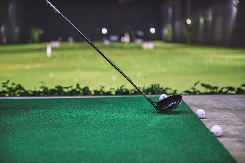 Practicing with Golf Swing on Golf Course at Golf Driving Range Stock ...