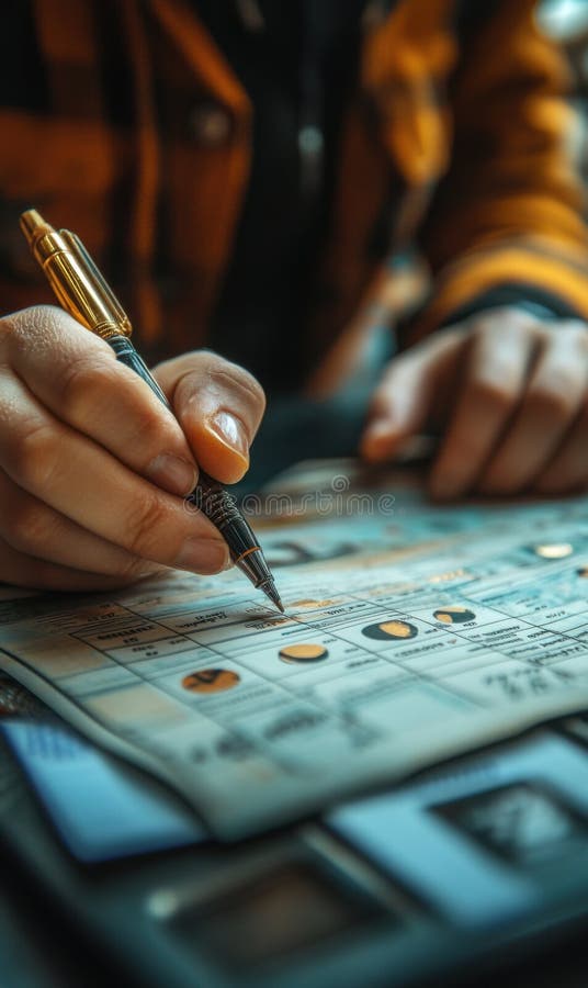 Practicing Music Composition with Sheet Music and Pen Indoors Stock ...