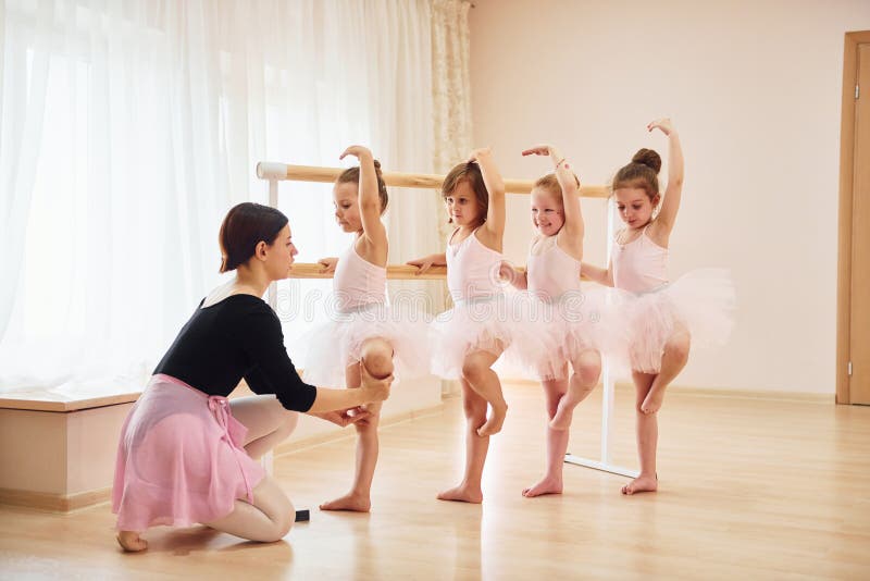 Practicing Pose. Little Ballerinas Preparing for Performance Stock ...