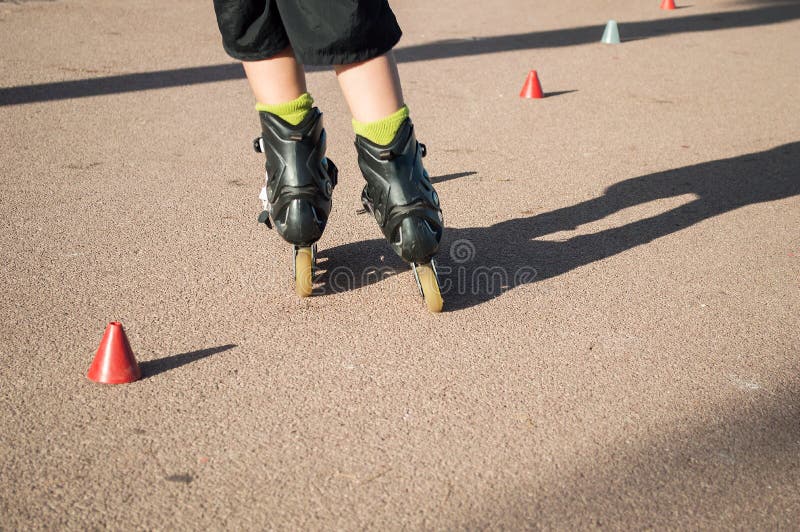 Practicing Skating with Cones Stock Image - Image of city, leisure ...