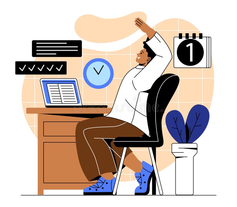 Practicing Workout at Workplace Stock Vector - Illustration of happy ...