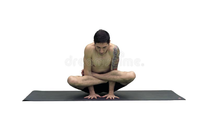 Practicing Yoga Exercises Scale Pose - Tolasana on a Green Screen ...