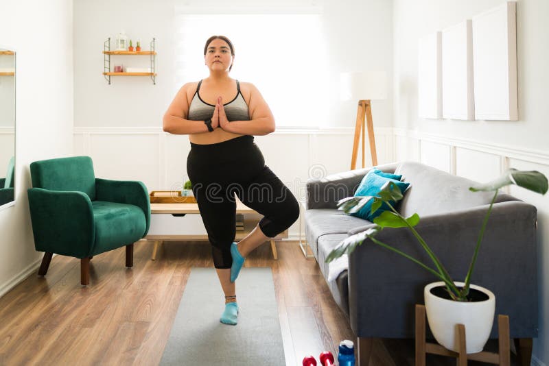Beautiful Plus Size Woman Practicing Yoga Stock Photo - Image of ...
