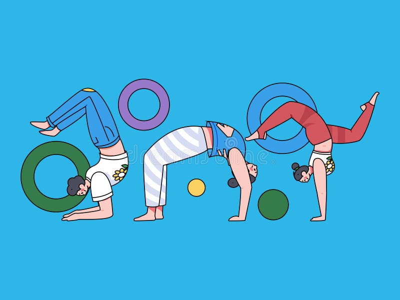 Practicing Yoga, Physical and Mental Health, Flat Vector Character ...