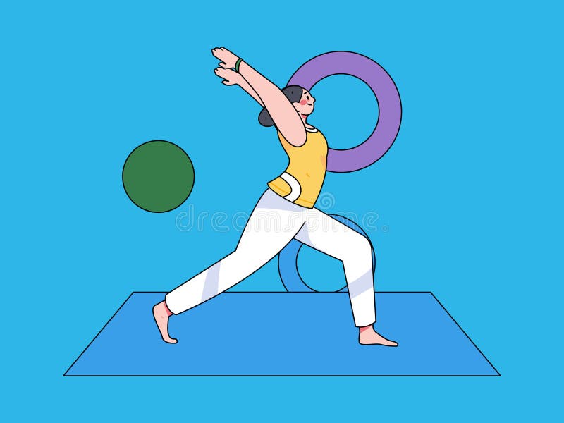 Practicing Yoga, Physical and Mental Health, Flat Vector Character ...