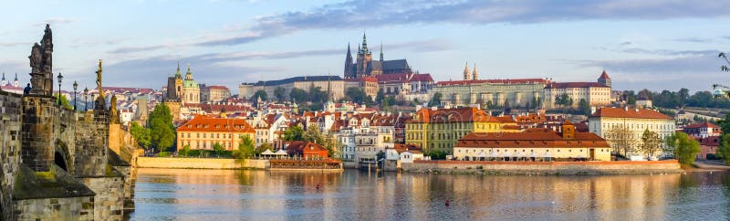 Panorama De Praga Com a Ponte Carlos E O Castelo De Praga Ao Fundo ...