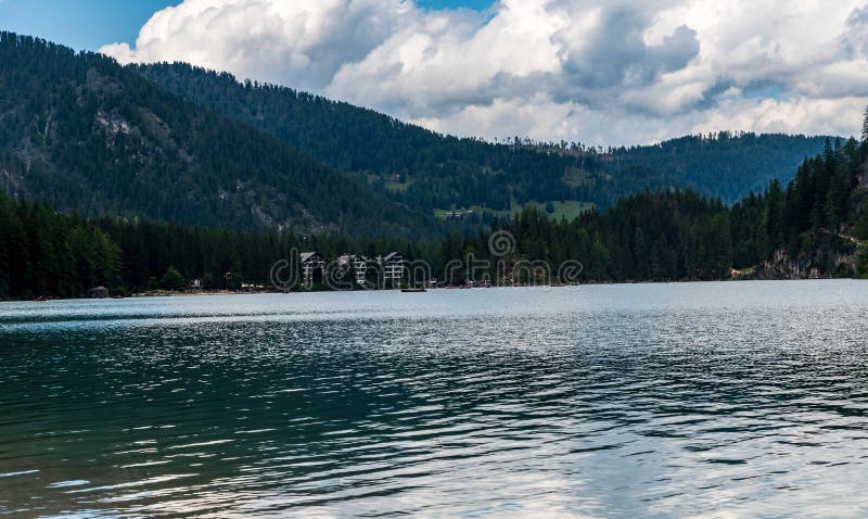 Pragser Wildsee Lake in the Dolomites Stock Image - Image of adige ...