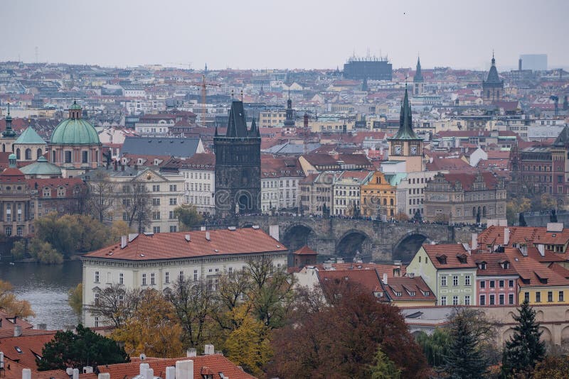 Prague from Above through the Wall of the Castle of Prague Czech ...