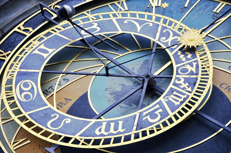 Prague Astronomical Blue Clock in Old Town Square Stock Image - Image ...