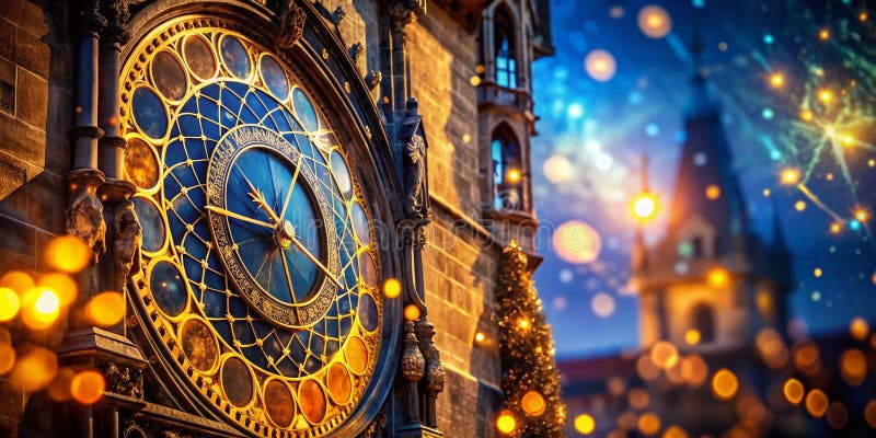 Prague Astronomical Clock a Detailed Nighttime Closeup of the Medieval ...