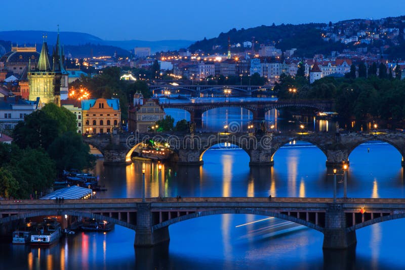 Prague Bridges in the Night Stock Photo - Image of prague, cityscape ...