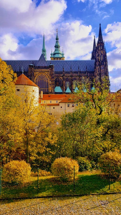 Prague Castle in Autumn with Trees Stock Image - Image of town ...
