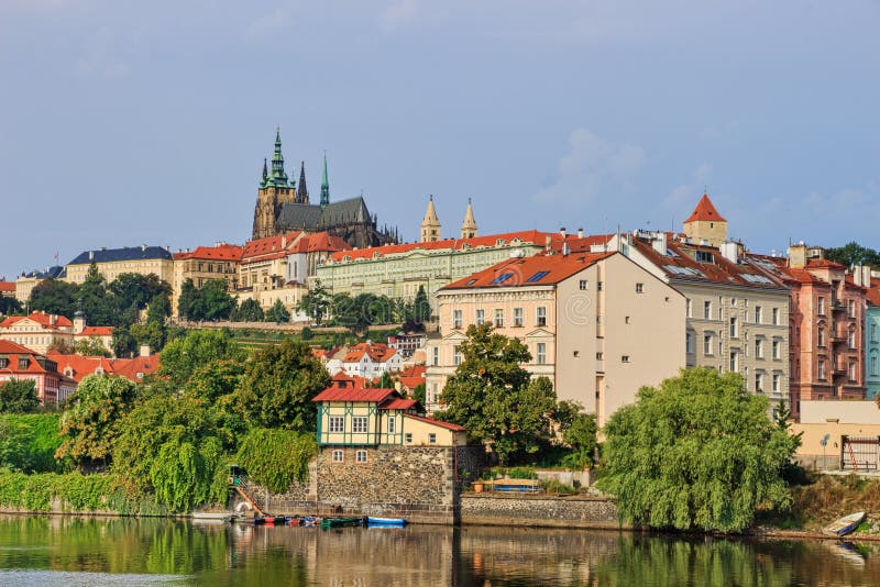 Prague Castle Looms Over the River Stock Image - Image of view, town ...