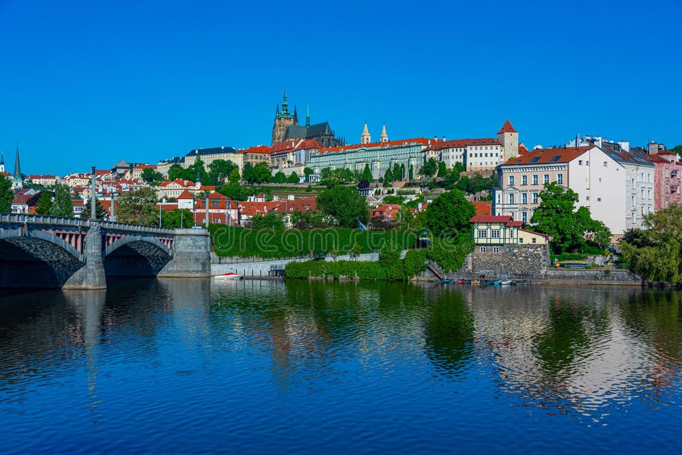 Prague Castle and Manes Bridge in Prague, Czech Republic Stock Photo ...