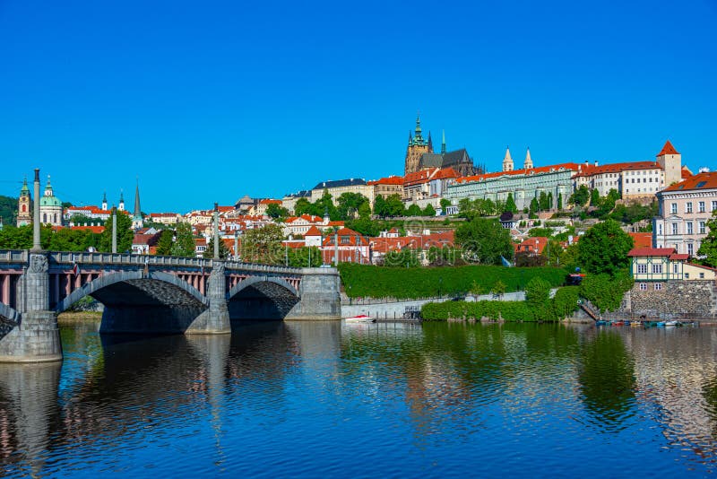 Prague Castle and Manes Bridge in Prague, Czech Republic Stock Image ...