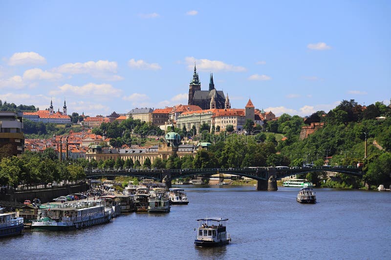 Prague Castle Over the Vltava Editorial Stock Photo - Image of harbor ...