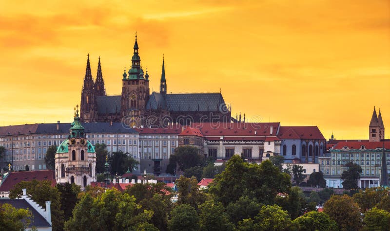 Prague Castle from Charles Bridge at Sunset Stock Image - Image of ...
