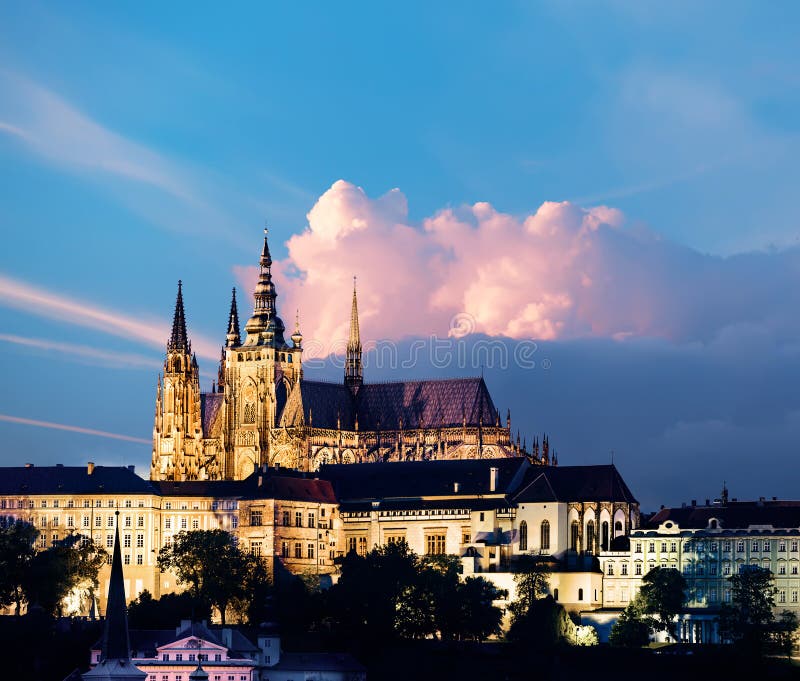 Prague Castle on a sunset stock image. Image of curch - 45892599