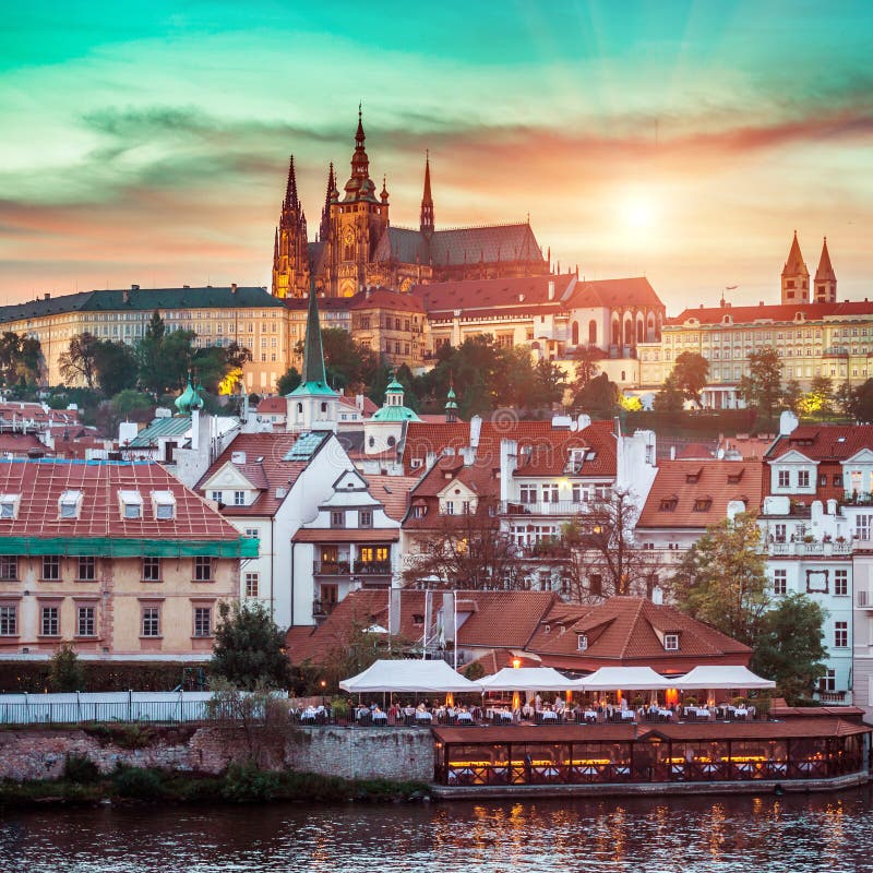 Prague Castle at sunset stock image. Image of dramatic - 46636425
