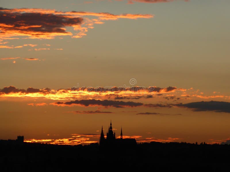 Prague Castle sunset stock photo. Image of sunsetting - 87425442