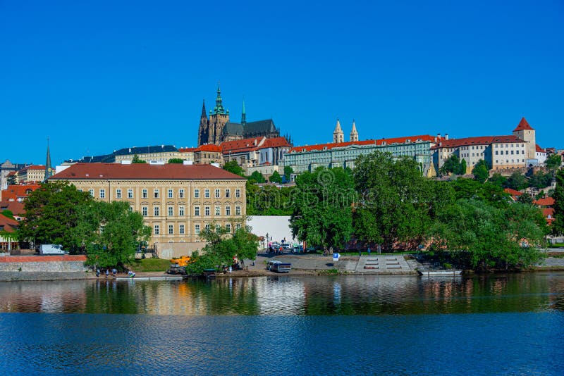 Prague Castle and Vltava River in Prague, Czech Republic Stock Photo ...