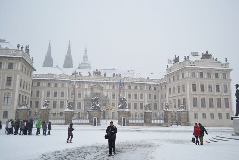 Prague Castle in Winter with Snow Editorial Photography - Image of ...