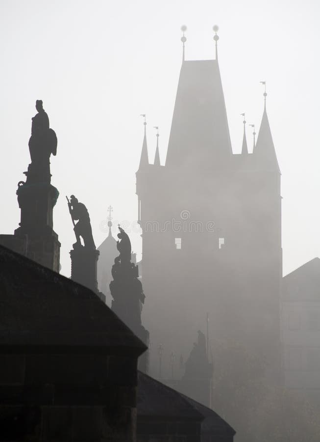 Prague - Charles Bridge in the Fog Stock Image - Image of history ...