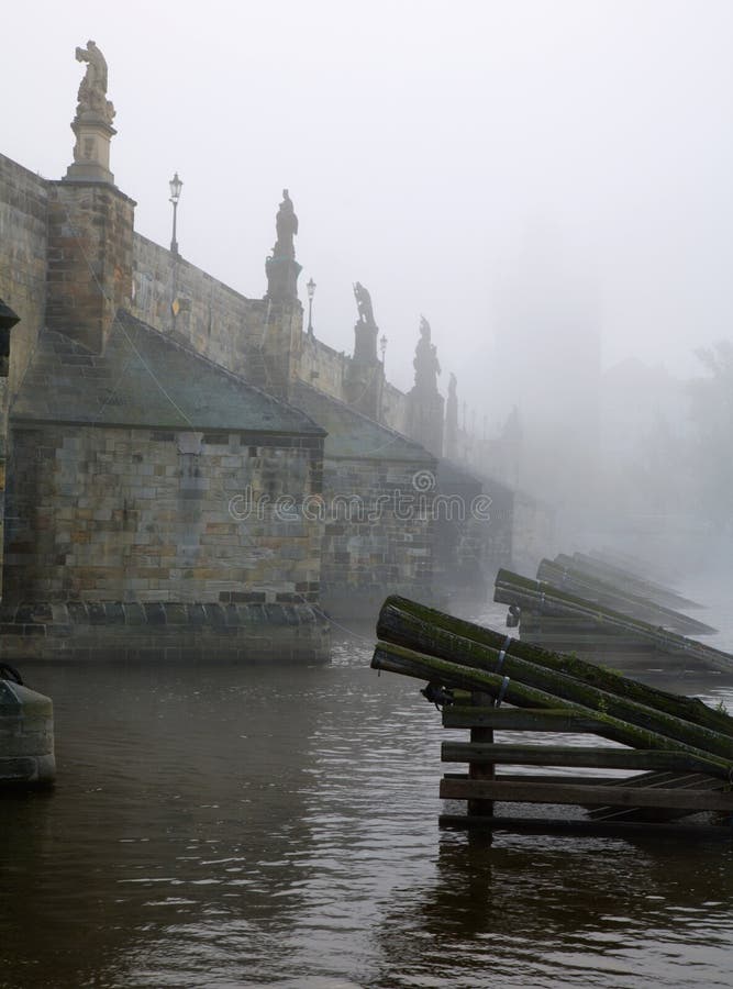 Prague - Charles Bridge in Fog Stock Image - Image of town, charles ...