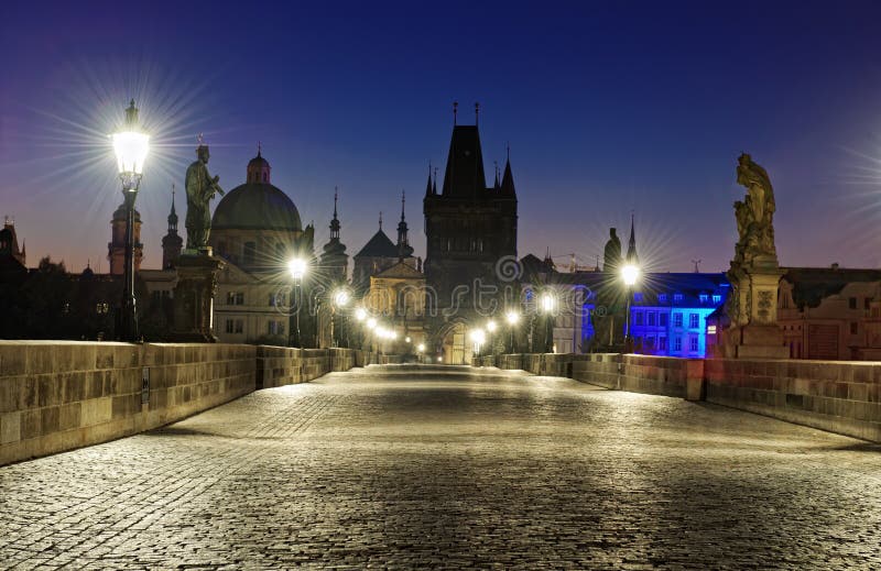 Prague Charles Bridge at Night Stock Image - Image of europe, landmark ...