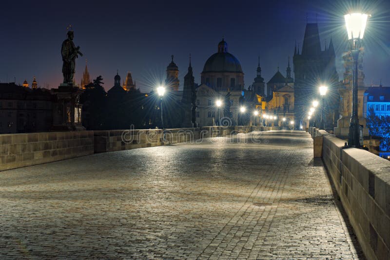Prague Charles Bridge at Night Stock Photo - Image of romance, bridge ...