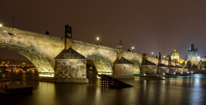 Prague. Charles Bridge at Night. Stock Image - Image of cathedral ...