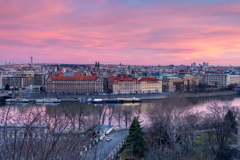 Prague city at sunset editorial stock image. Image of bohemia - 173514824