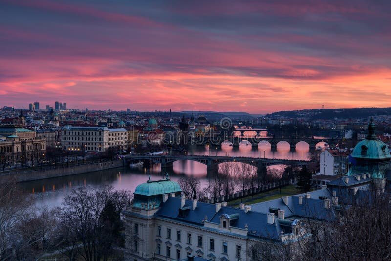 Prague city at sunset editorial photography. Image of capital - 173514872