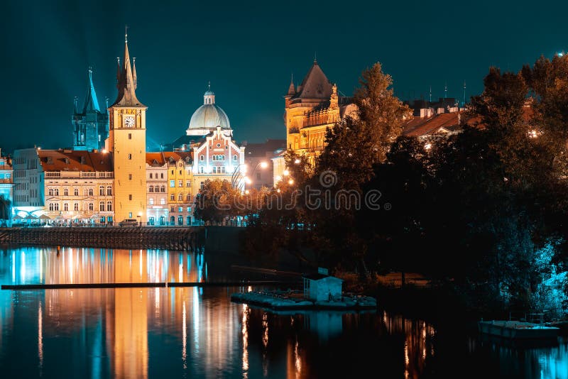Prague Cityscape at Night. Czech Republic Stock Photo - Image of ...