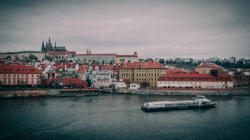 PRAGUE, CZECH REPUBLIC Prague City Center. Red Tram in Prague, Czech ...