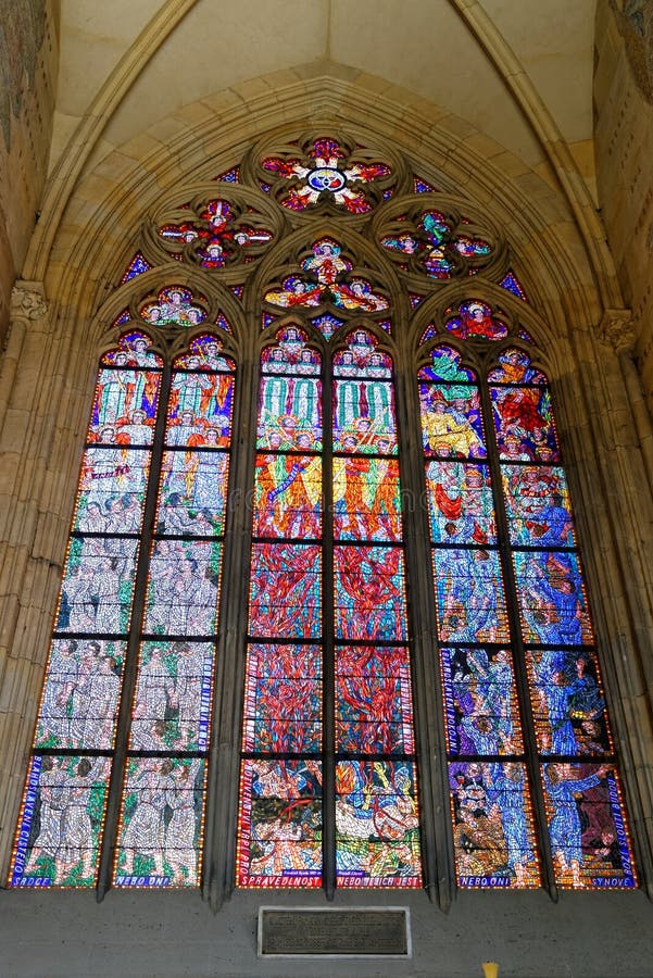 Stained Glass Window In The Saint Vitus Cathedral In Prague Czech