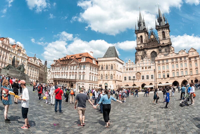Prague, Czech Republic - May 17, 2019: Tourists at Old Town Square in ...