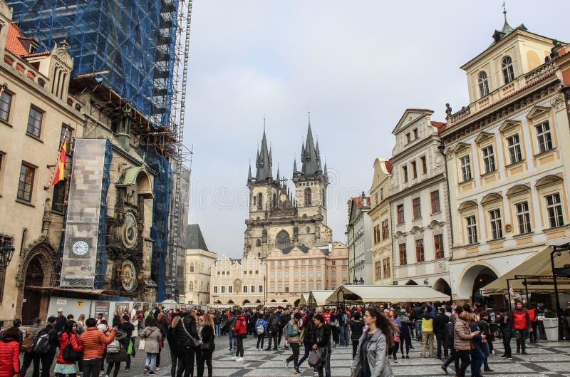 Prague; Czech Republic; October 18, 2017: the Prague Old Town Sq ...