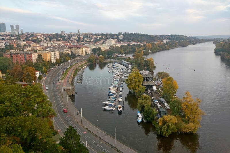 Prague, Czech Republic, October 15, 2022: View of the River and Pier ...