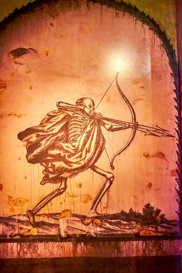 The Fresco of the Sceleton with a Bow in the Model of Crypt of Prague ...