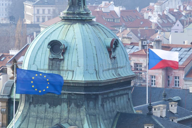 Prague - Flags on the Seat of the Government. Stock Image - Image of ...