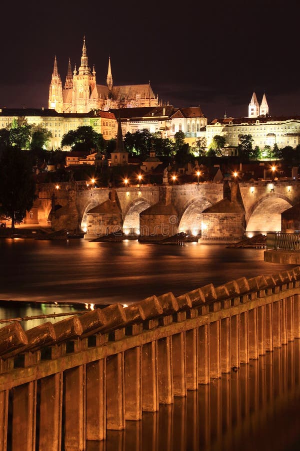 Prague Gothic Castle And Charles Bridge In Night Picture. Image: 14947607