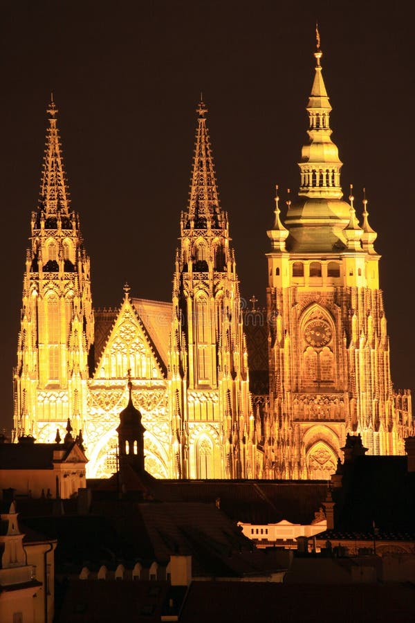 Prague Gothic Castle in the Night Stock Image - Image of bright ...
